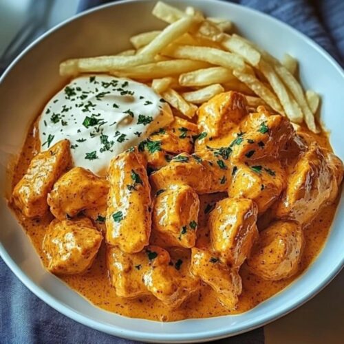 Cremiges Butter Chicken mit Pommes Rezept: Schnell & Einfach